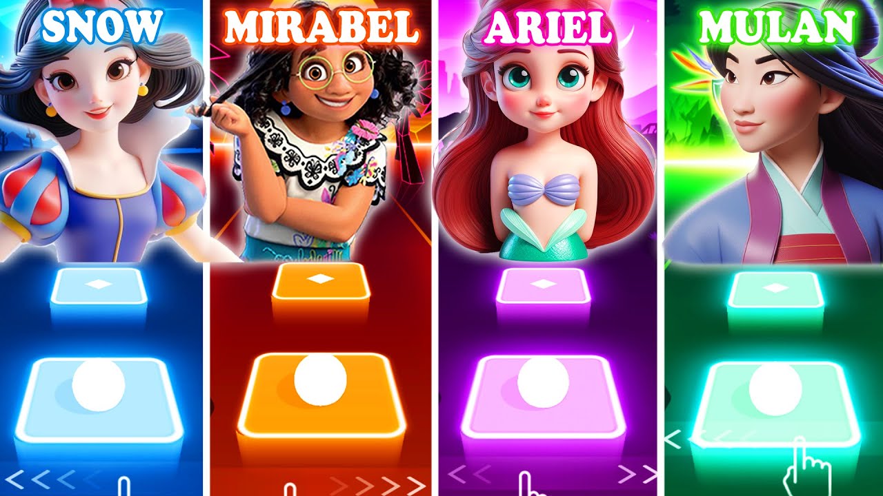Snow White Vs Encanto Mirabel Vs Mermaid Ariel Vs Mulan - Tiles Hop ...
