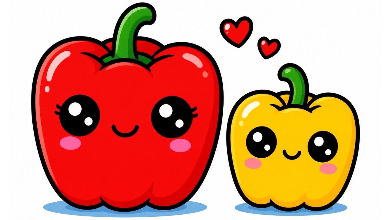 How to Draw Cute Kawaii Peppers | Easy Bell Pepper Drawing for Kids ...