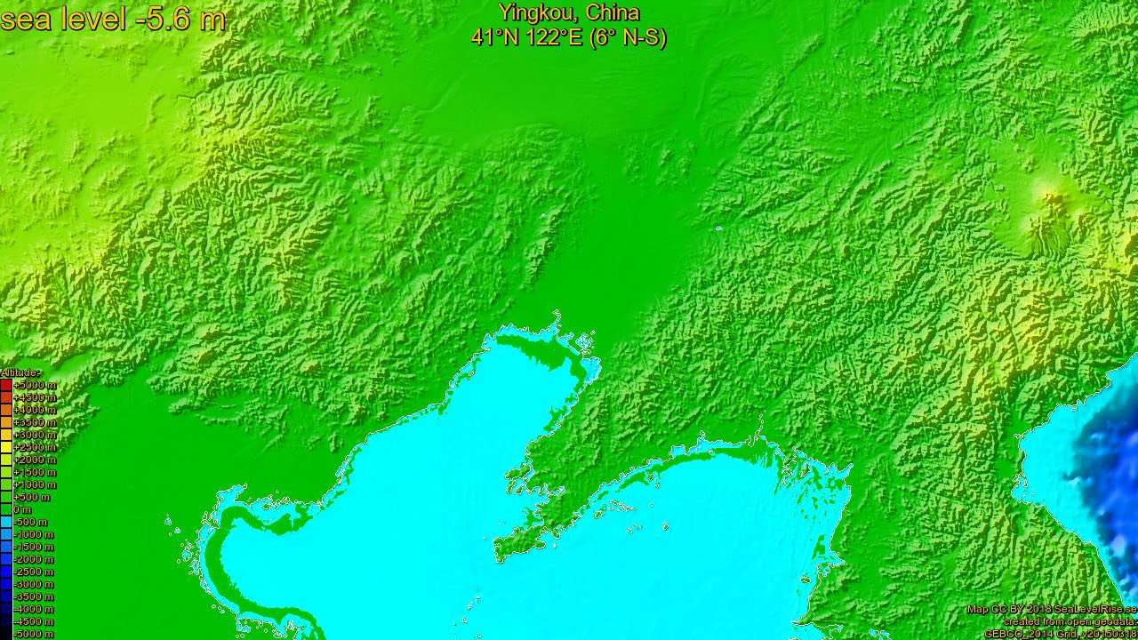 Yingkou, China, sea level rise -135 - 65 m - YouTube