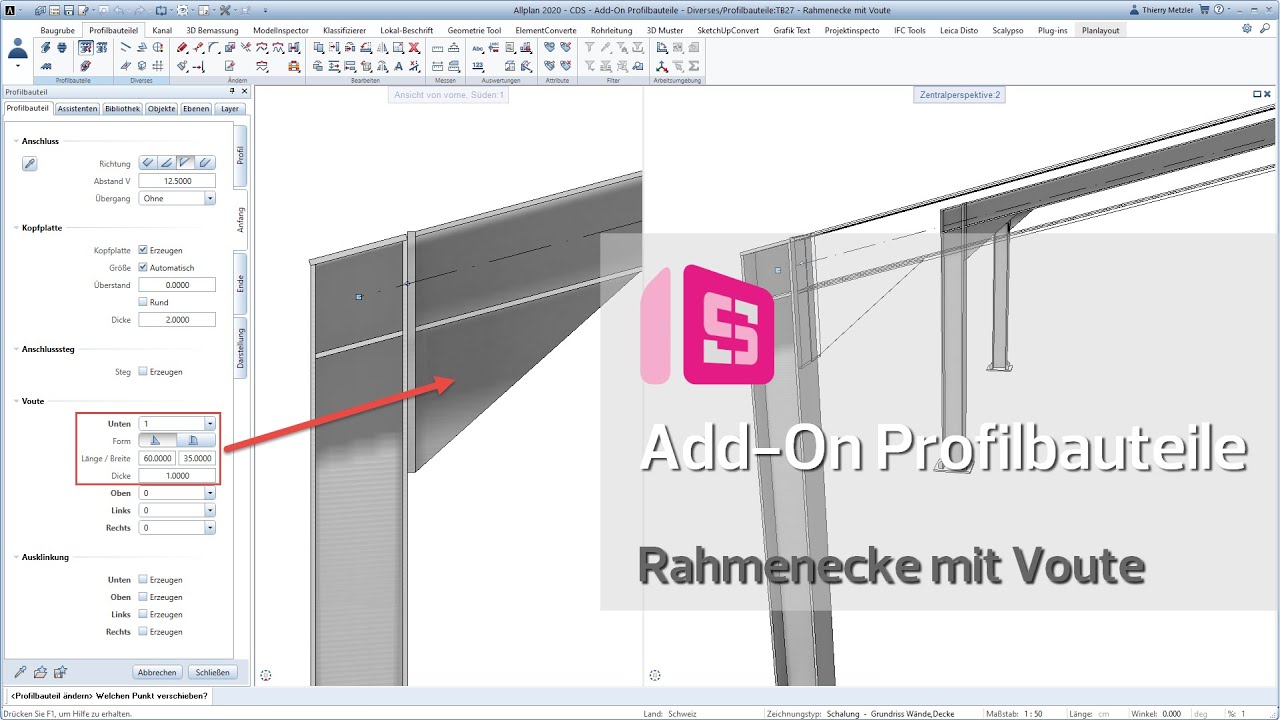 ALLPLAN Add-On Profilbauteile | Rahmenecke mit 3eck-Voute - YouTube