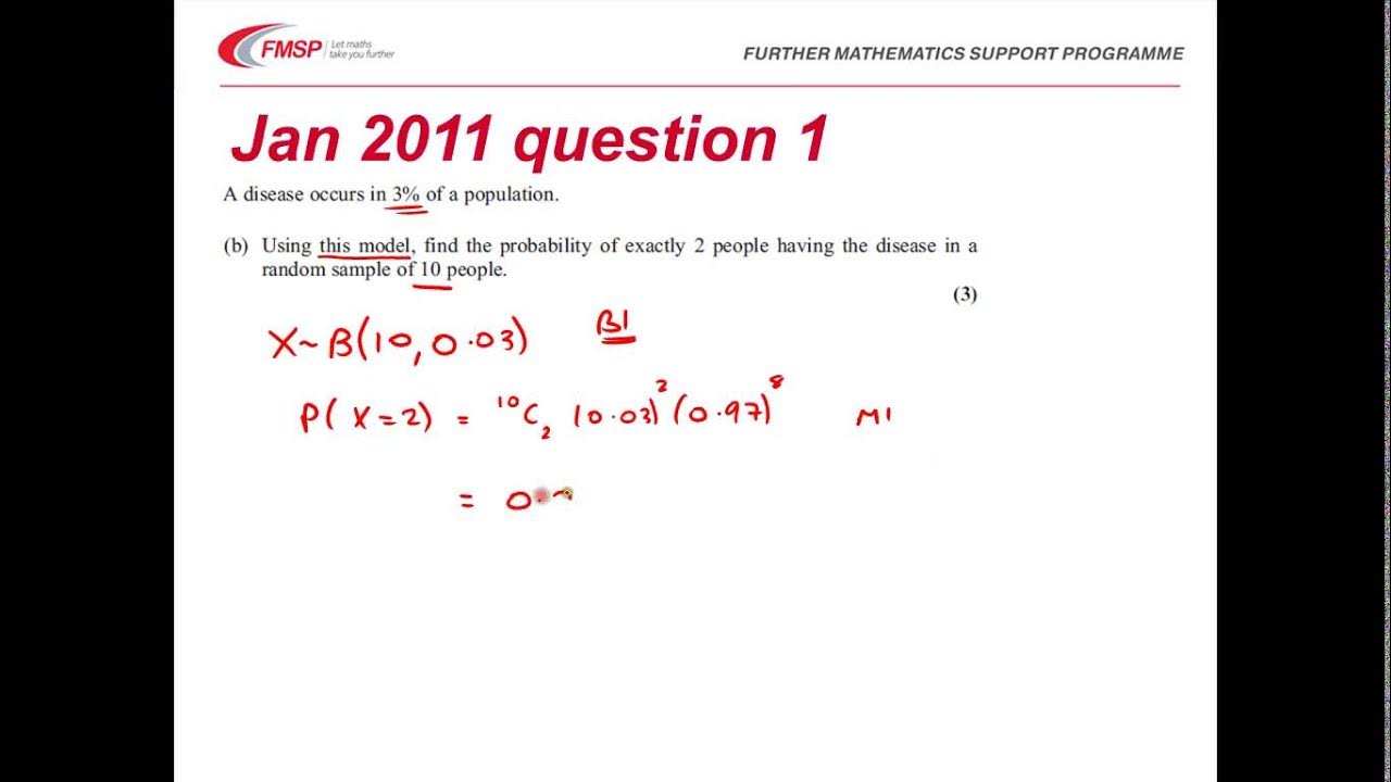 FMSP Revision: Edexcel S2 January 2011 qn1 - Binomial and Approximation - YouTube