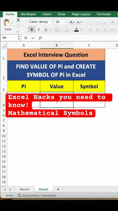 Excel Tips: You Need to Know!! Create Symbol of Pi (π): UNICHAR ...
