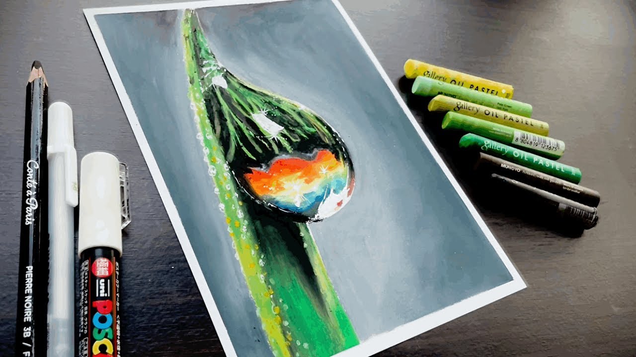 How to draw Water dew on leaf 🍃/ Oil Pastel Drawing - YouTube