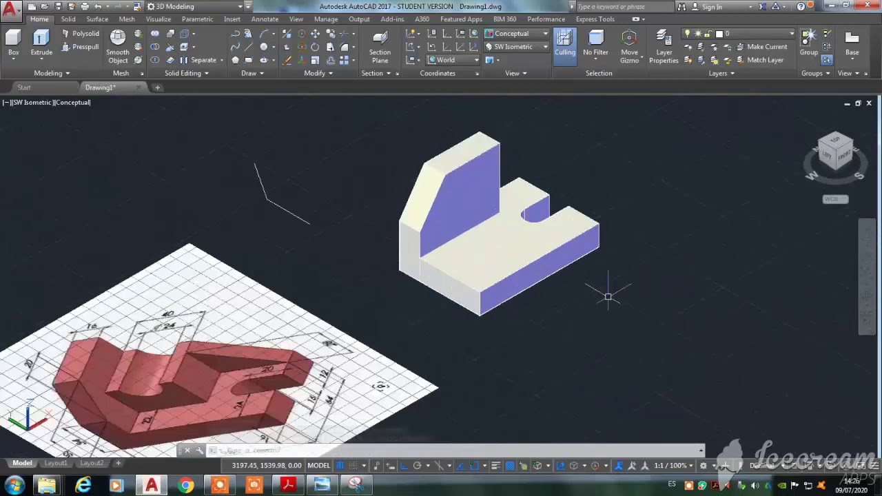 AUTOCAD TUTORIAL:PIEZA MECANICA 3D - YouTube