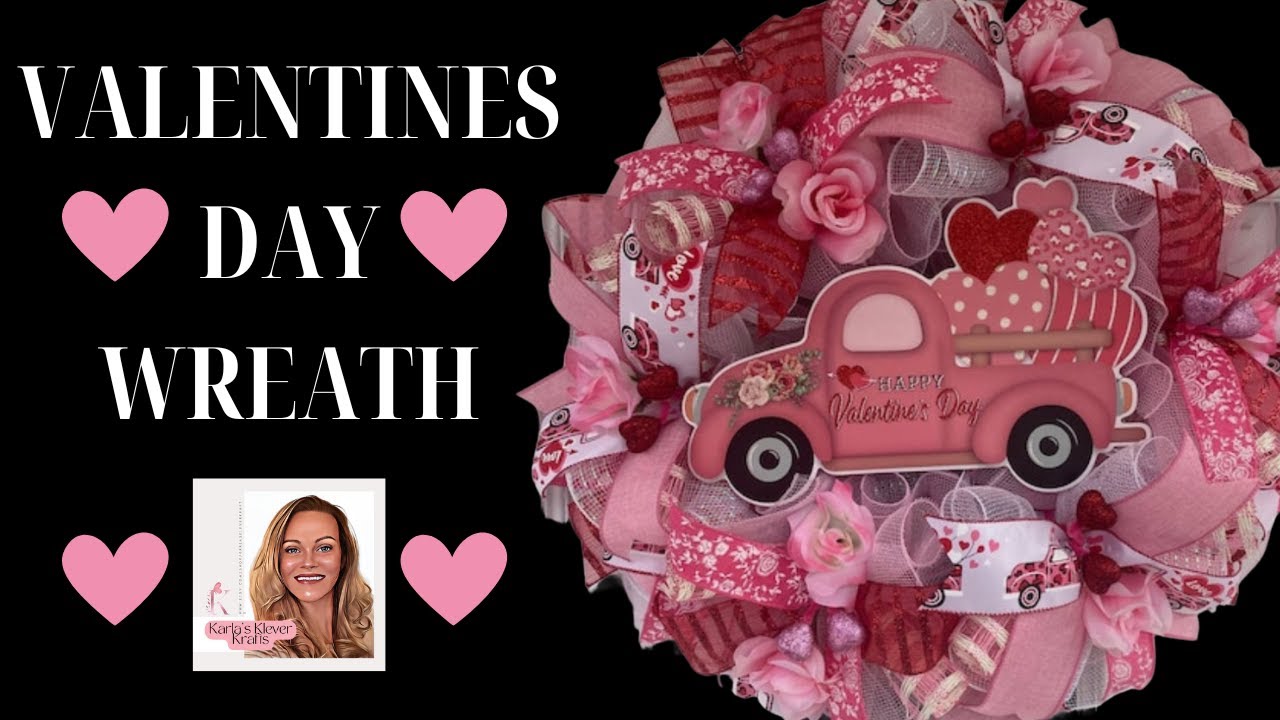 How to Make a Pink Truck Valentines Day Wreath, DIY Cruffle Method Mesh ...