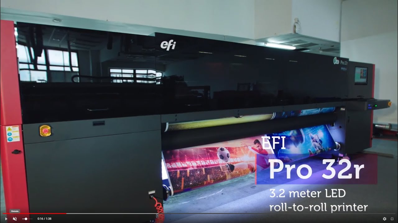 EFI Pro 32r+ wide format roll-to-roll printer - YouTube