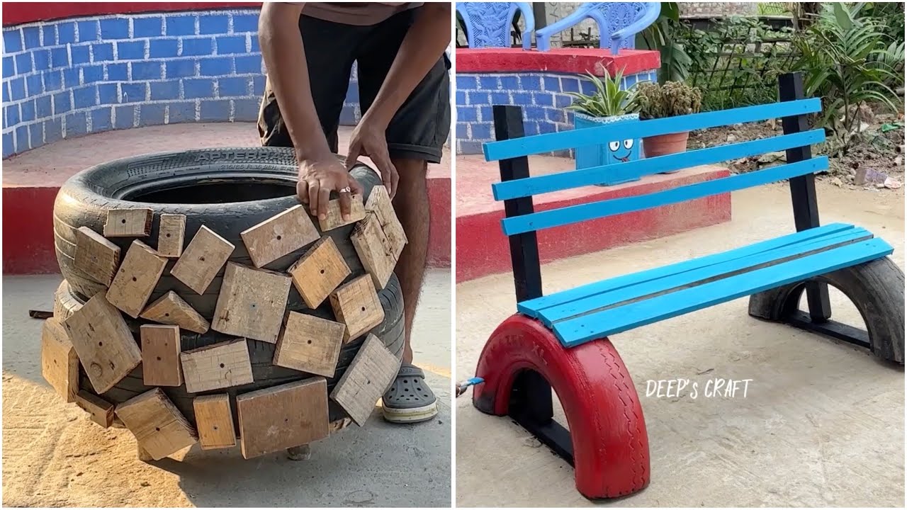 Wood + Tyres = Amazing Bench 😍♻️ Easy Garden Seating Hack - YouTube