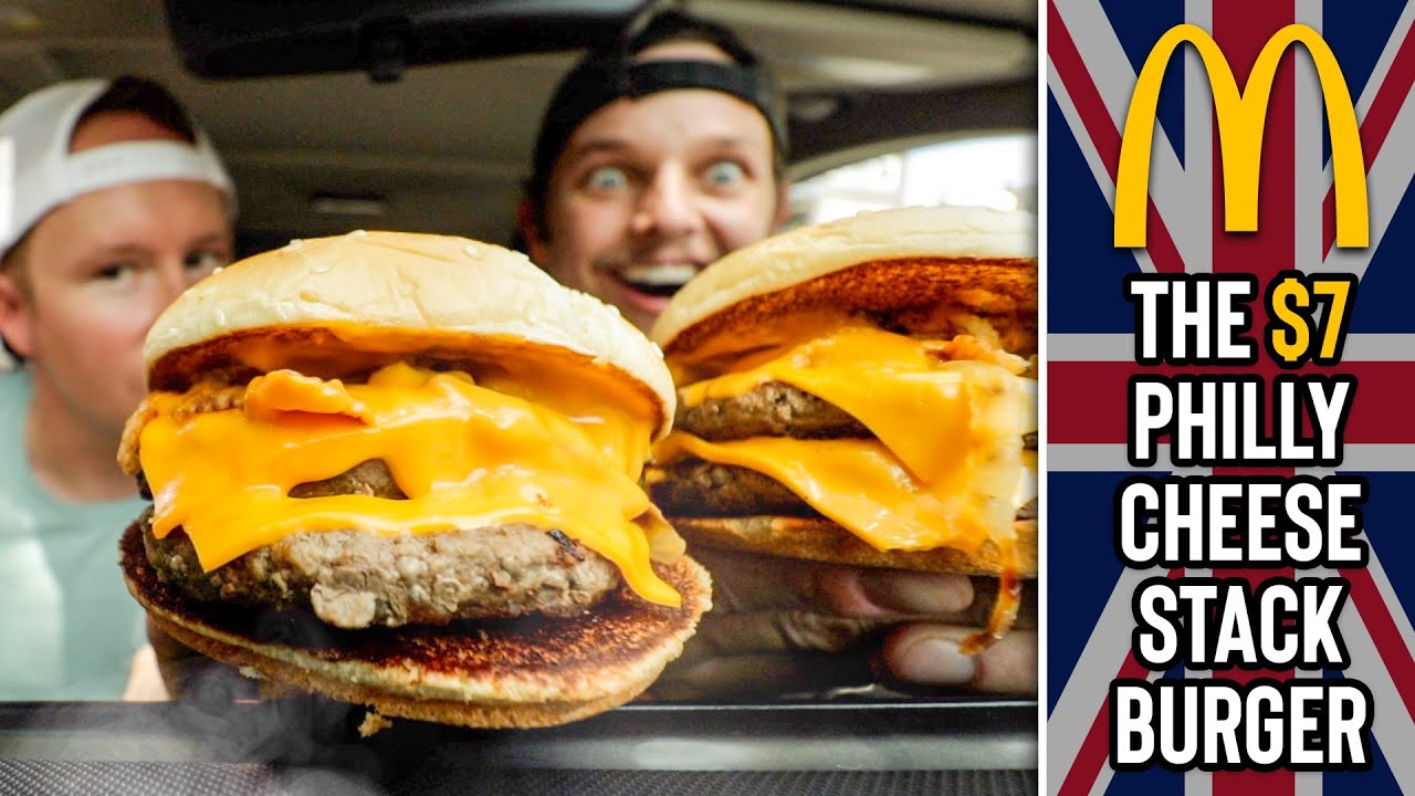 Eating McDonald's $7 Philly Cheese Stack Burger from Great Britain ...