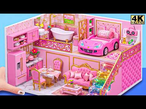 👑🌈 Build Princess Pink Barbie House with Luxury Car Bed for Two ❤️ | DIY Miniature House