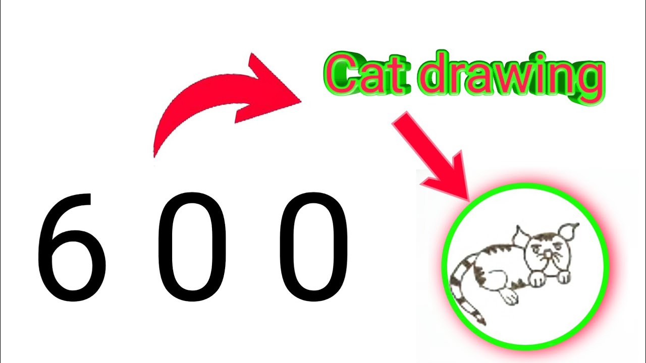 Very easy cat drawing from 600 Number __ How to draw a cat step by step ...
