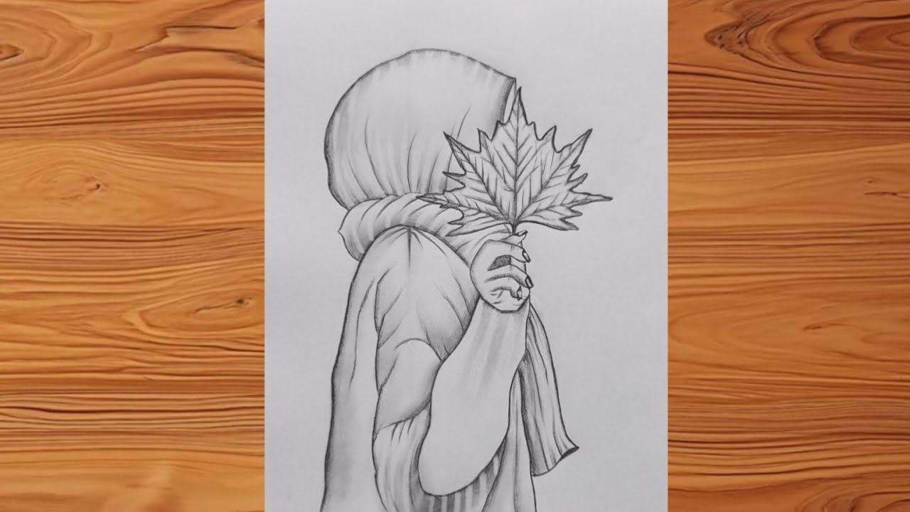 A Hijabi Girl Hide Her Face with A Leaf || Girl Drawing || Pencil ...