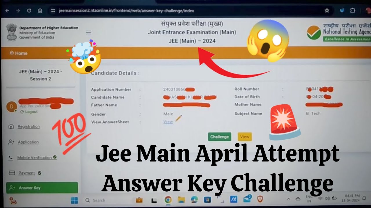 🚨JEE MAIN 2024 APRIL ATTEMPT ANSWER KEY CHALLENGE😱|Jee Main Session 2 ...