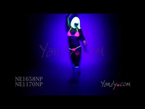 Neon Tease Multicolor Top And Bottom Set under Black Light
