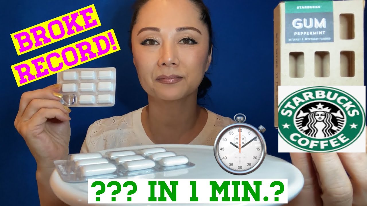 STARBUCKS GUM 1 MIN.CHALLENGE! NEW RECORD GUM SNAPPING , CHEWING ...