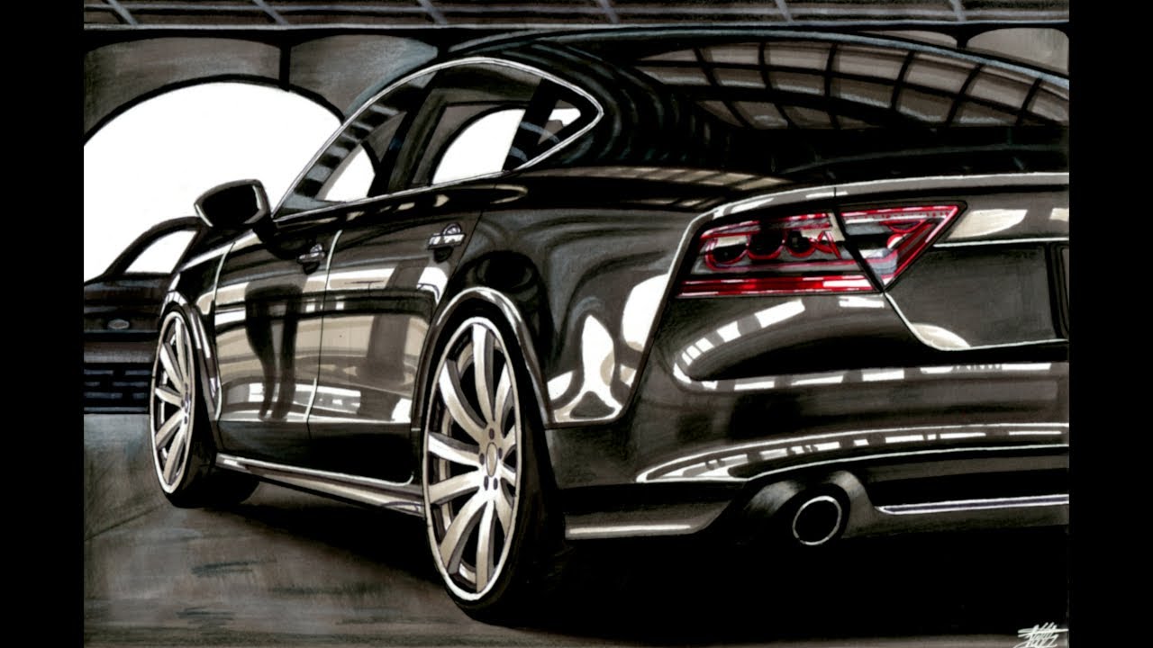 Realistic Car Drawing - Audi A7 - Time Lapse - Drawing Ideas - YouTube