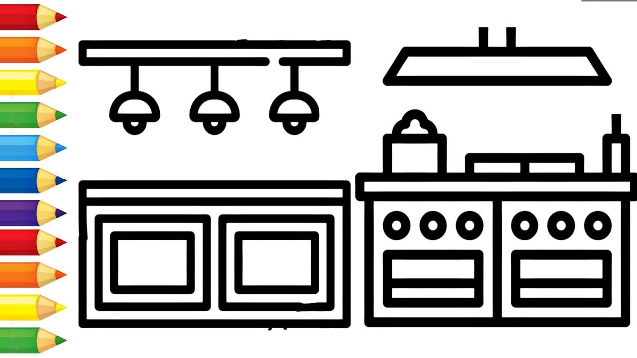 Kitchen drawing with colour | Coloring pictures of utensils | How to ...