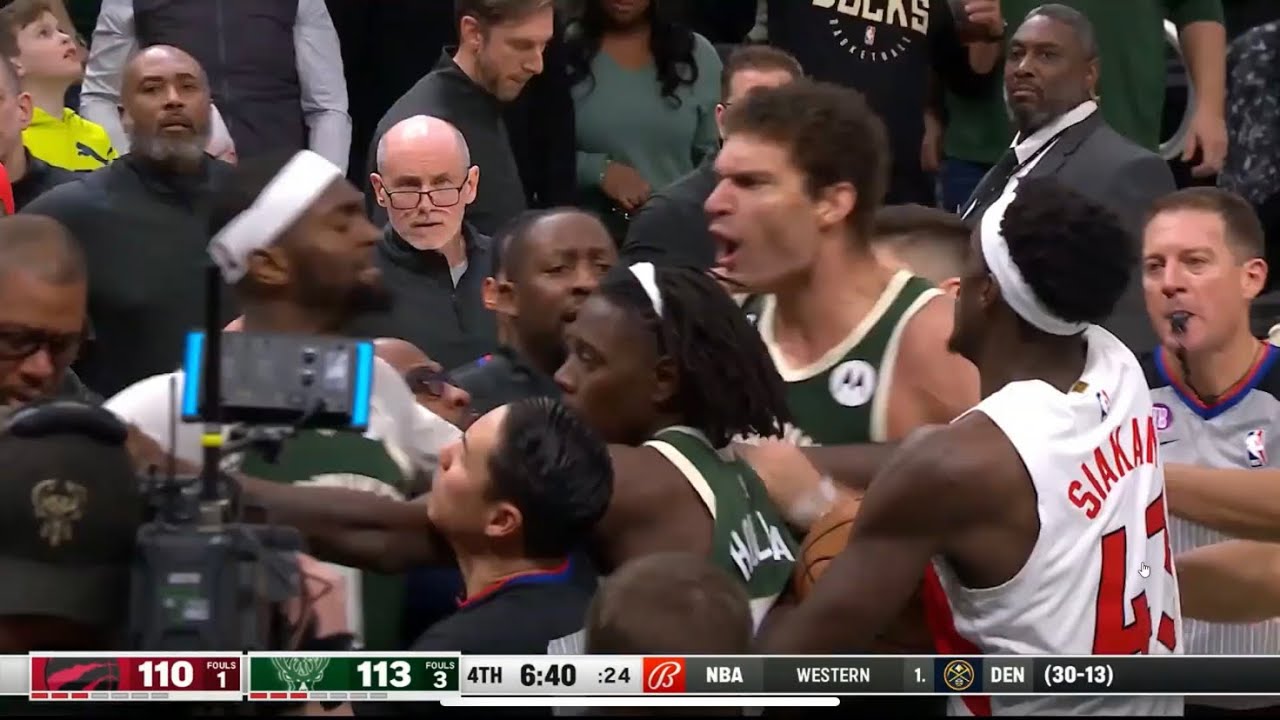 Brook Lopez gets ejected after trying to fight the entire Raps team ...