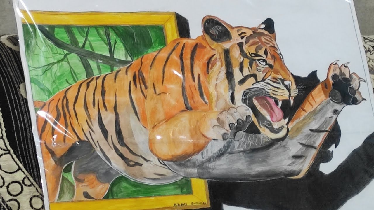 3d tiger painting.How to draw tiger in 3d - YouTube