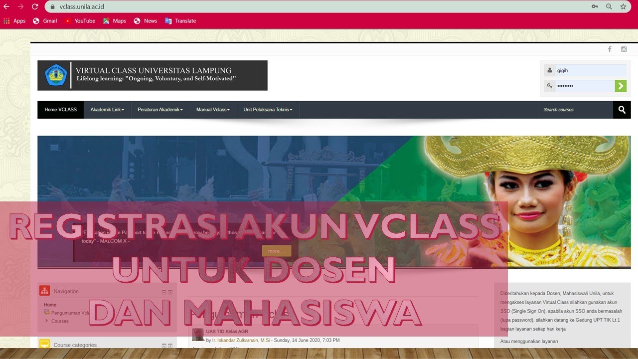 Tutorial Vclass Cara Aktifasi Akun SSO Unila Dosen/Mahasiswa Pada ...