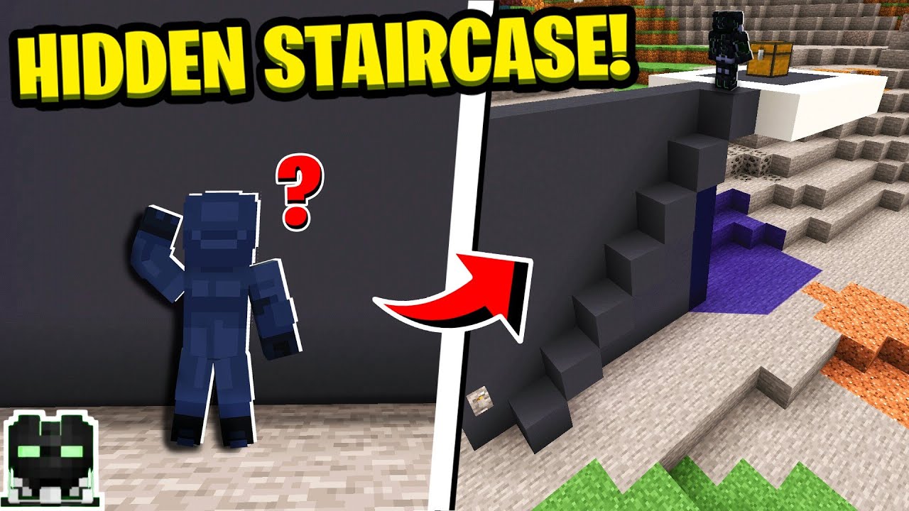 How to build HIDDEN STAIRCASE in Minecraft PE! | Redstone tutorial ...
