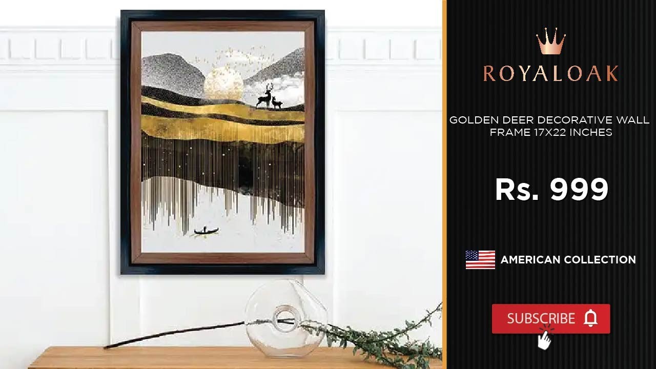 Royaloak | Golden Deer Decorative Wall Frame - 17x22 Inches - YouTube