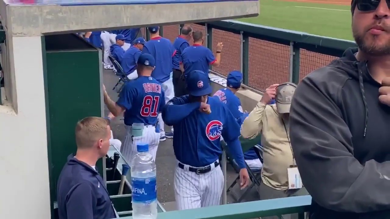Cubs watching the game from the dugout - Chicago Cubs 2020 Spring ...