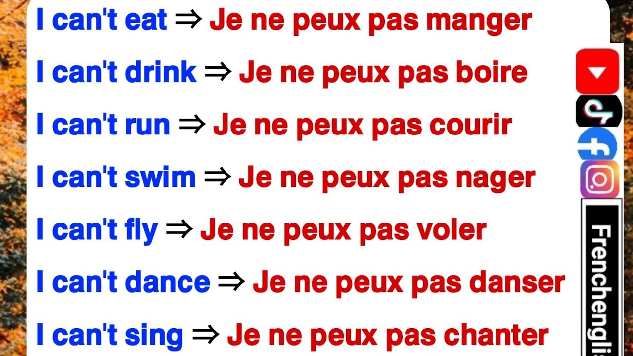 I CAN'T == JE NE PEUX PAS .ABONNEZ-VOUS SVP @AnglaisFrancais257 - YouTube