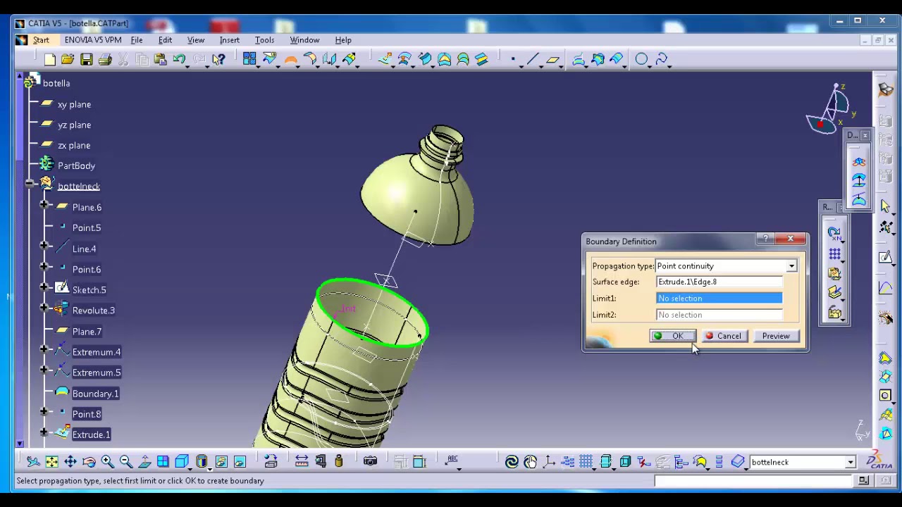 catia surface modeling water bottle 2/2 - YouTube