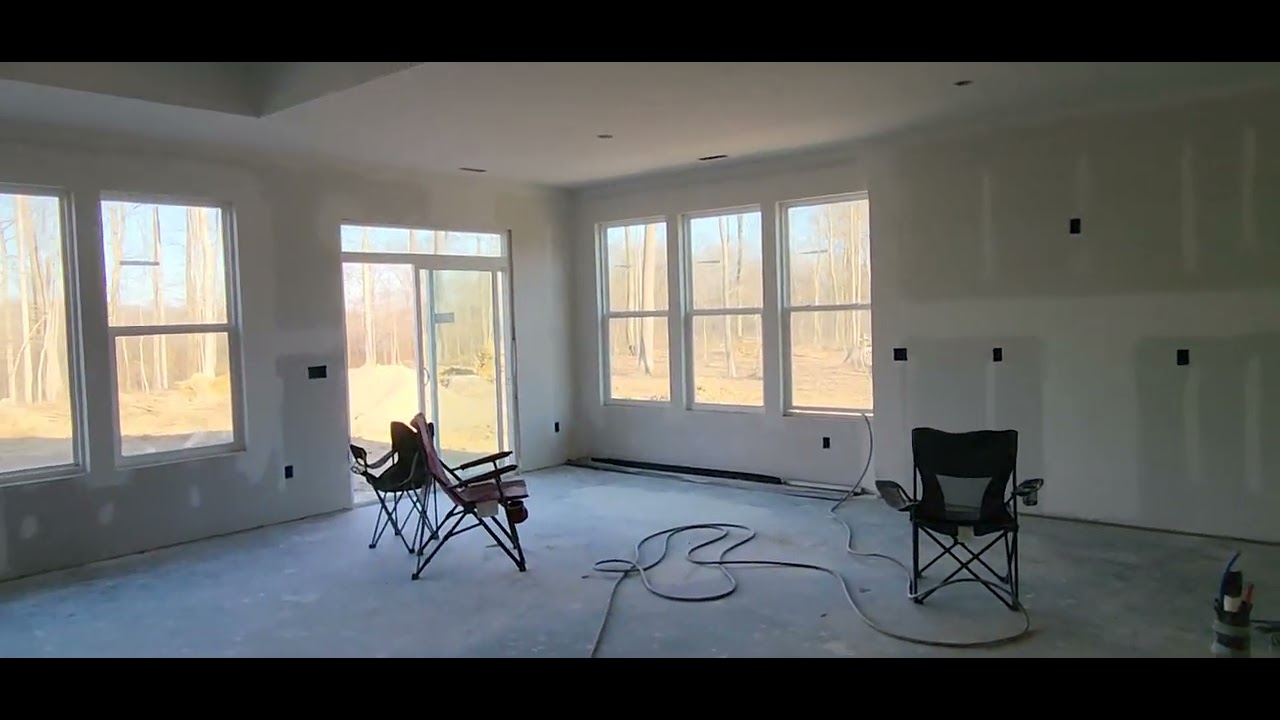 Drywall ready for paint. Ceiling swirled...stump cleanup - YouTube