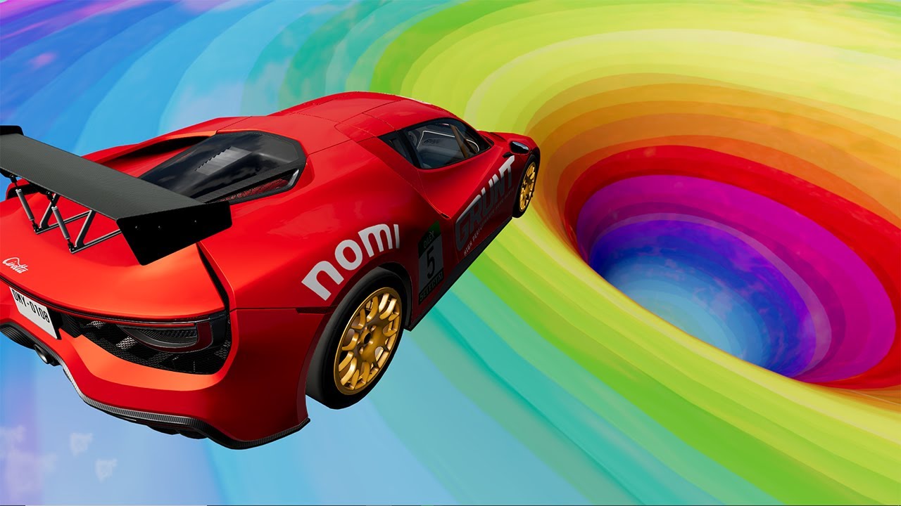 Rainbow Leap Of Death Car Jumps & Car Falls Into Rainbow Vortex BeamNG ...