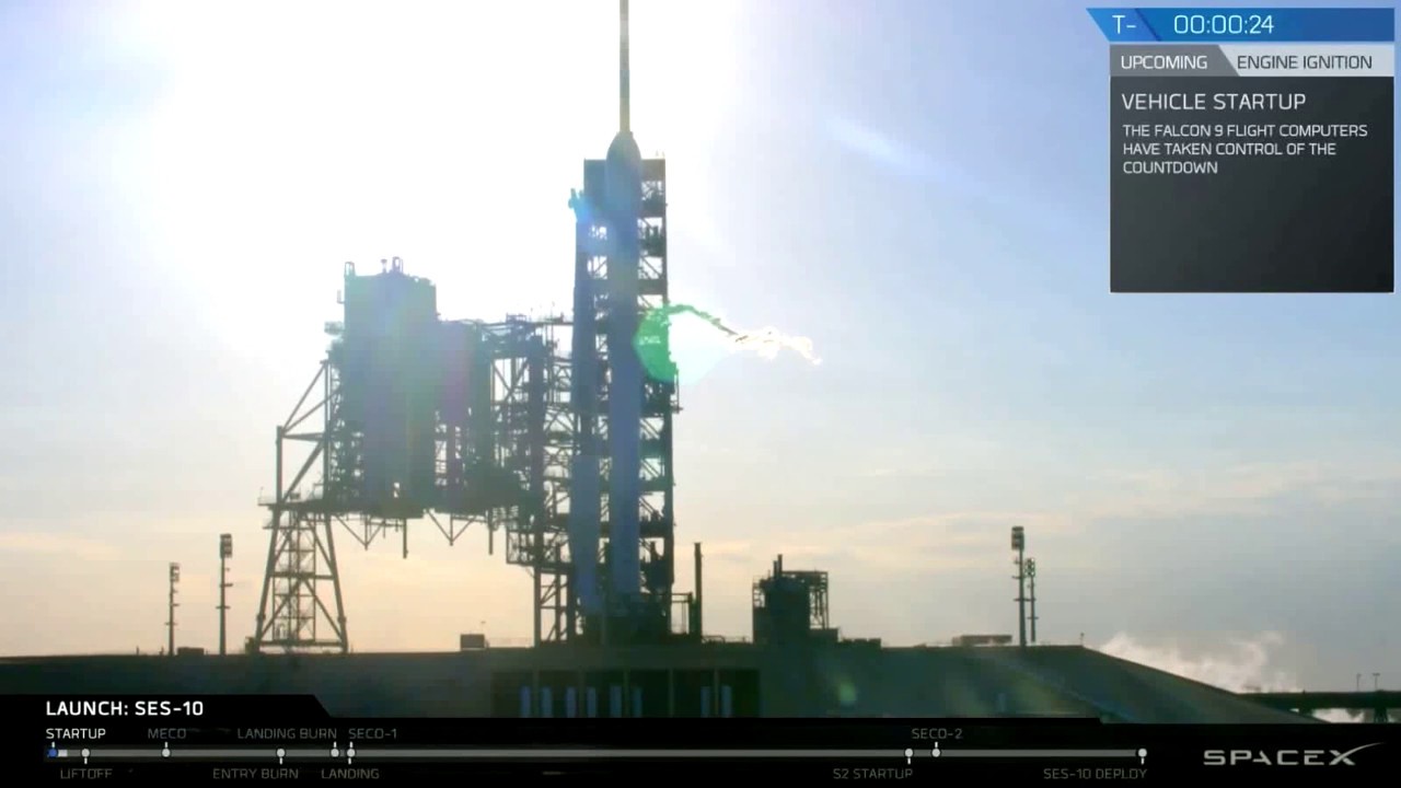Launch of SpaceX Falcon-9 #1021 carrying the SES-10 comsat from KSC Pad ...