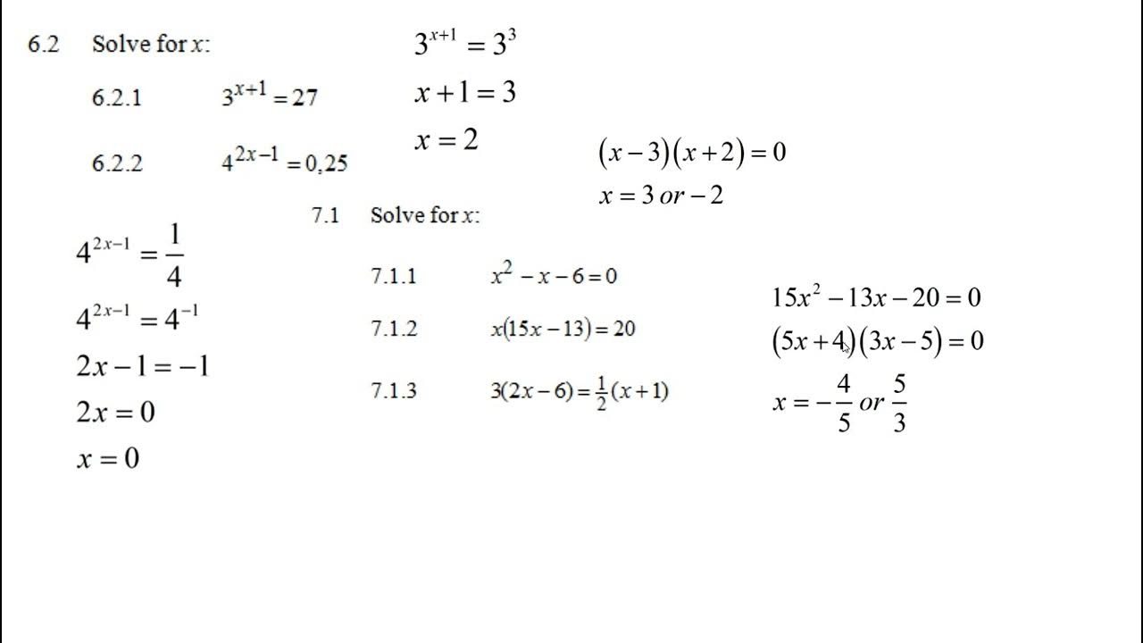 Q7 solve linear and quad equations - YouTube