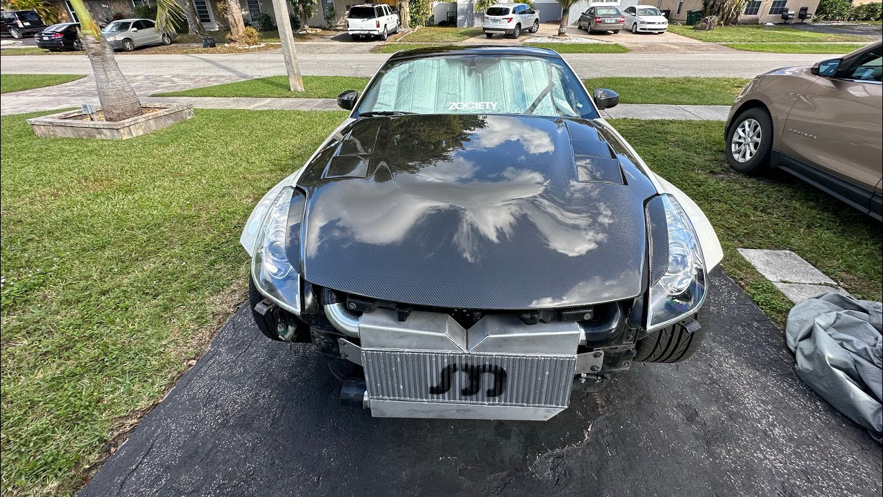 350z Top mount single turbo Part 2 (intercooler is on) - YouTube