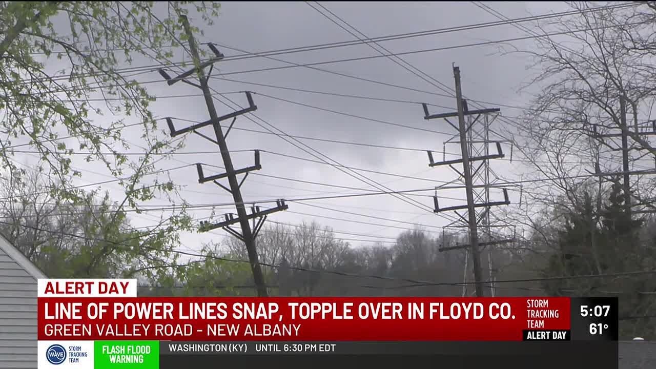 Severe storms snap power lines in Floyd County, Indiana - YouTube