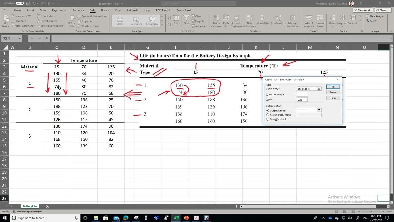 Two way ANOVA with replication Using Excel - YouTube