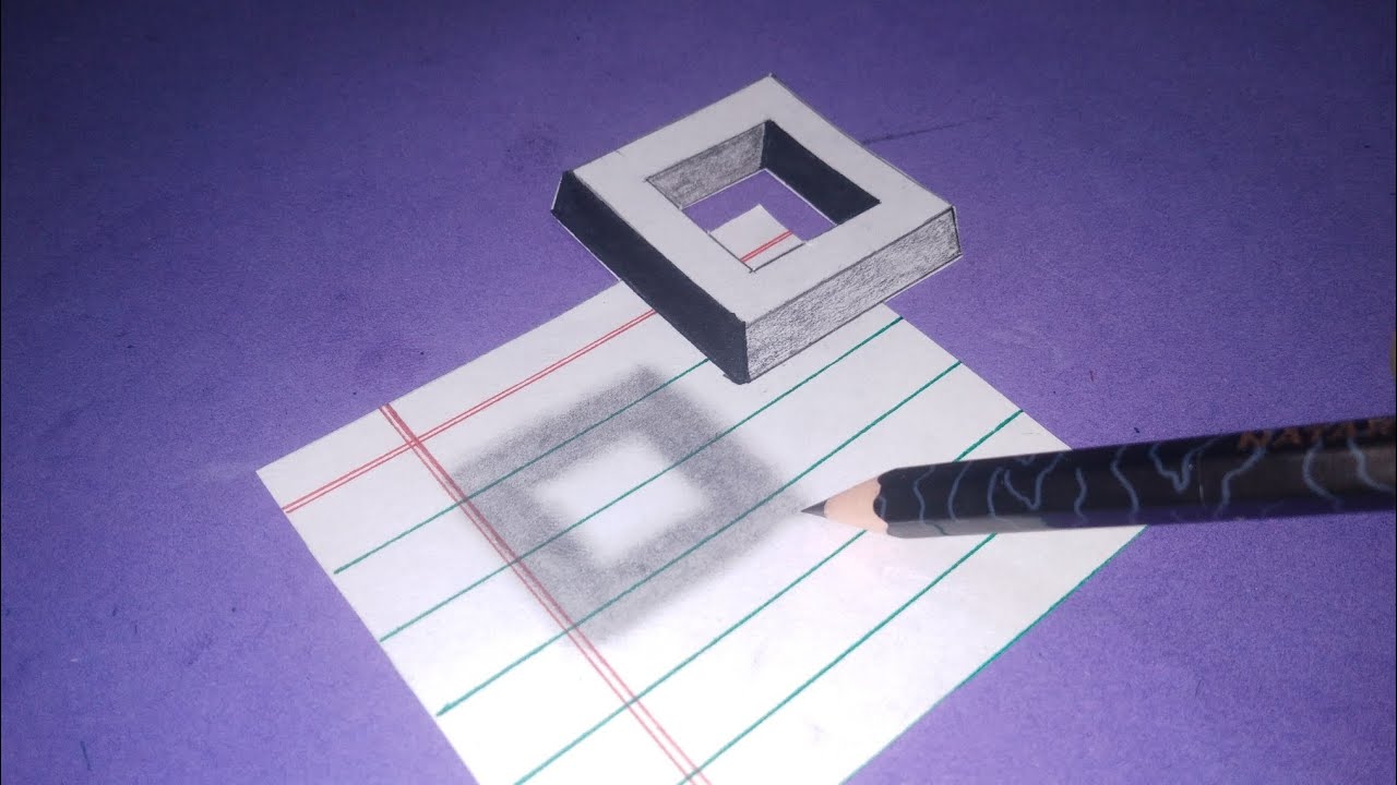 3D Trick || How To Drawing 3D Floating Square Illusion On Paper - YouTube