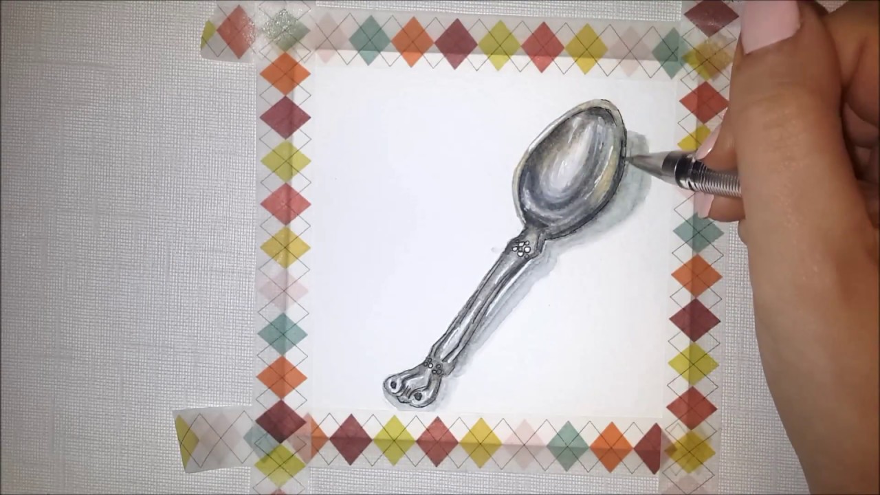 How to paint silver spoon watercolors! | Speed painting| paint metal ...