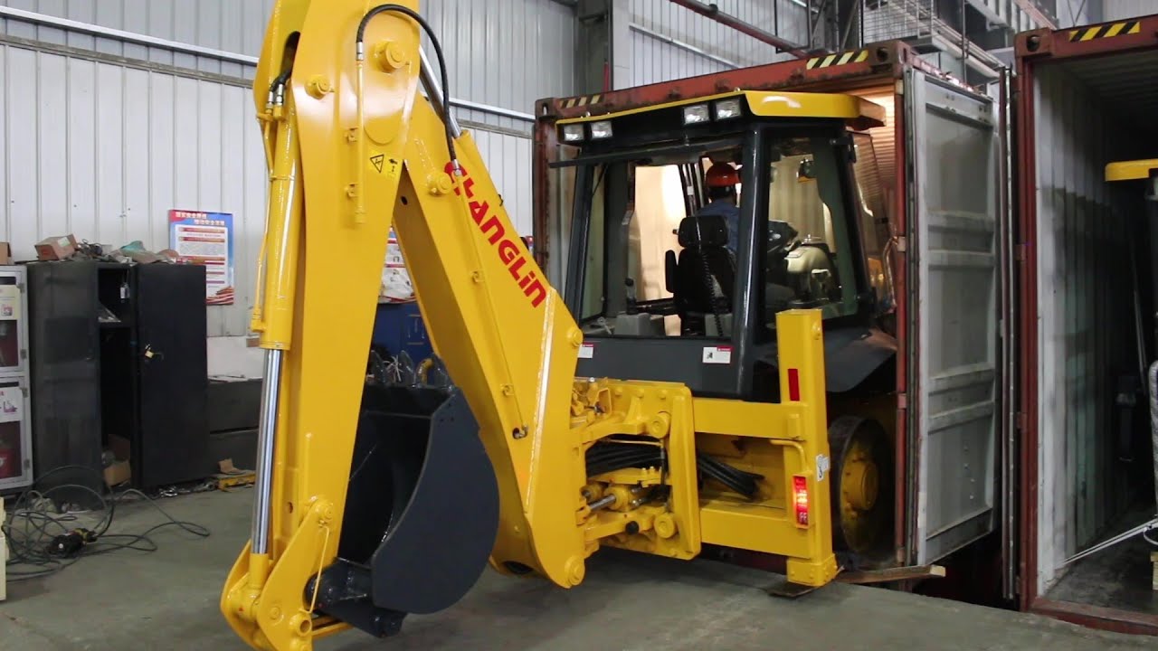 Container loading demonstration of Sinomach backhoe loader 620CH - YouTube