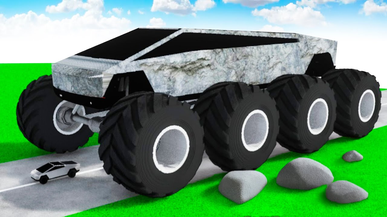 Tesla Cybertruck Giant Transforming to GIANT ROCK Tesla BTR BIGFOOT in ...