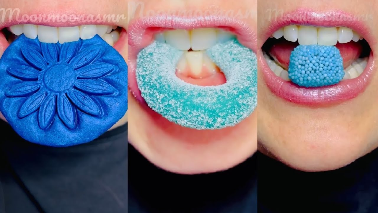ASMR Eating BLUE Gummy Honeycomb Food Challenge TikTok Mukbang 먹 - YouTube