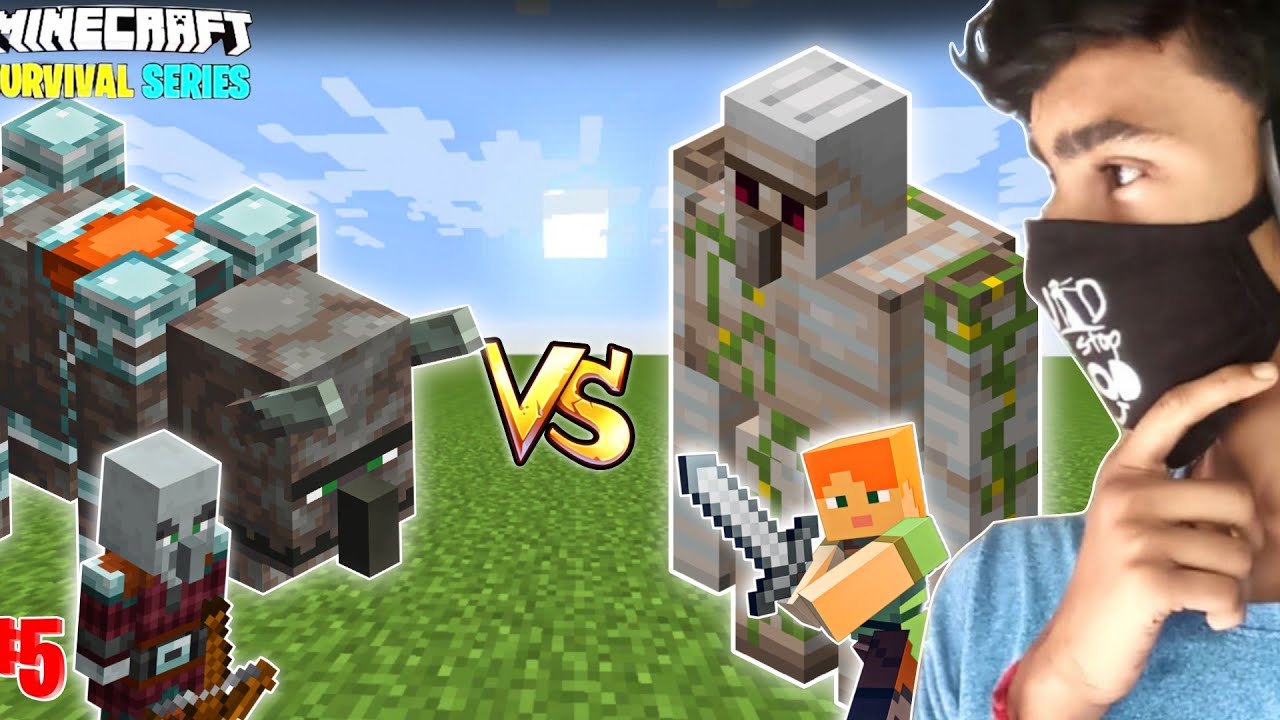 Pillager and Ravager VS Me and Iron Golem Fight in Minecraft Survival ...