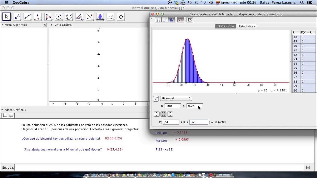 Geogebra. Distribución Normal que se ajusta a la Binomial. - YouTube