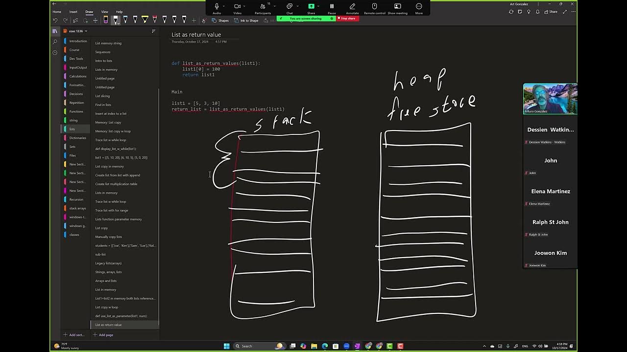 101724 COSC 1336 Python list function return values in memory - YouTube
