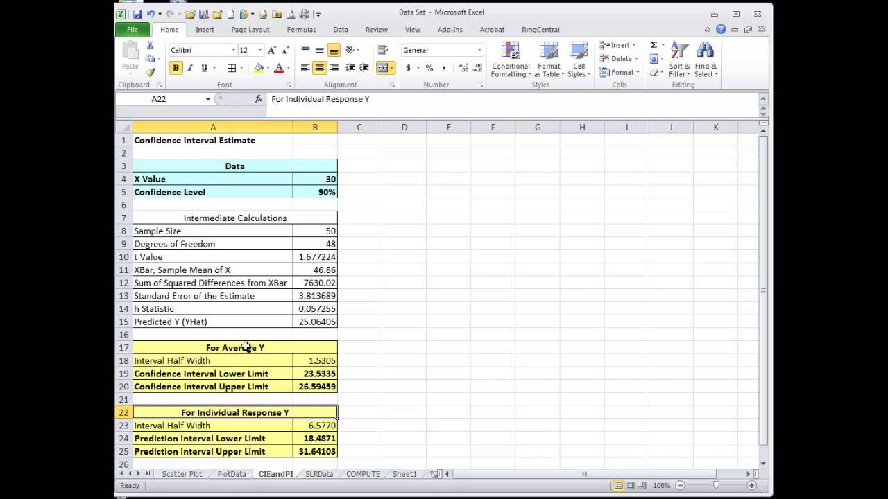 CI and PI intervals in PhStat - YouTube