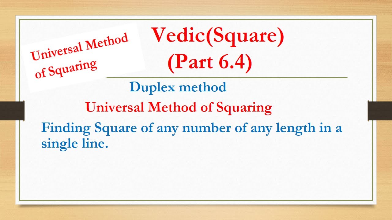 |Vedic Math Square||Part6.4|| Universal Method of SQUARE||Duplex Method ...