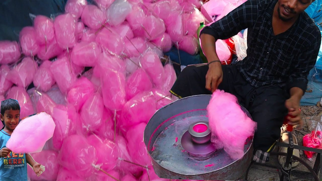 100 Year's Old Street food candy floss Hawai Mithai! How to make Cotton ...
