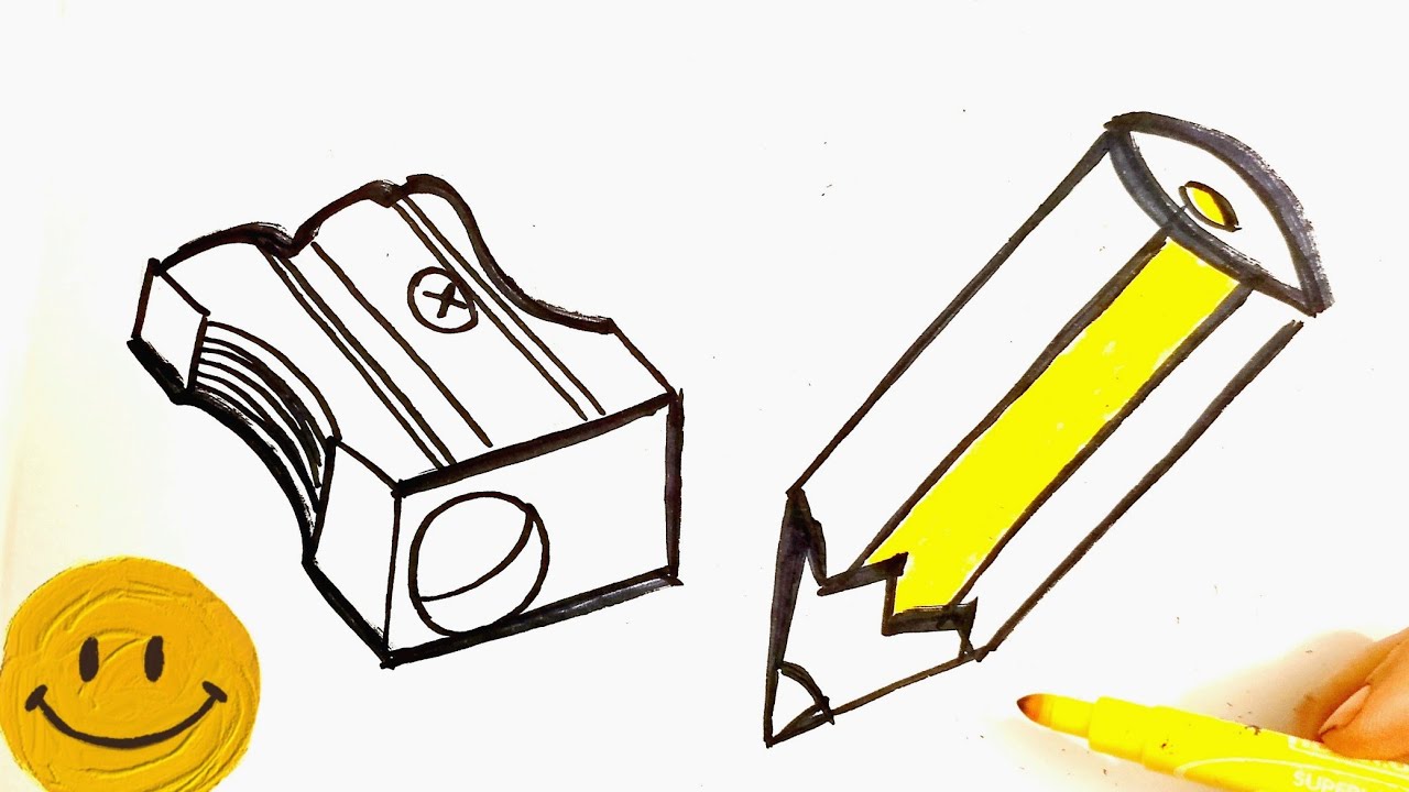 How to draw Pencil sharpener, pencil, drawing utensils Easy drawing for ...