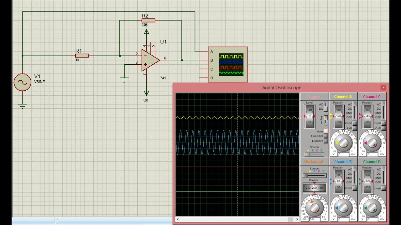 Inverting Amplifier In Proteus Youtube