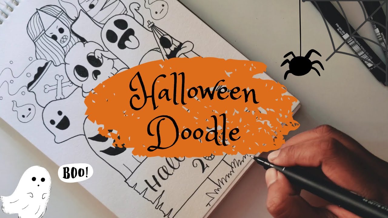 👻Cute Halloween Doodle 🕷 | Halloween 2020 | Easy Doodle for beginners ...