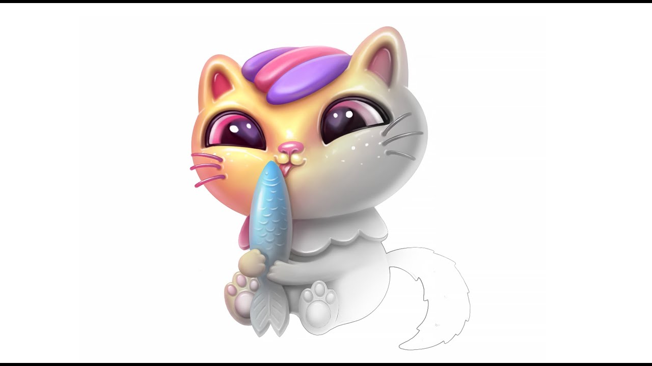 Character Kitty drawing process, Procreate - YouTube